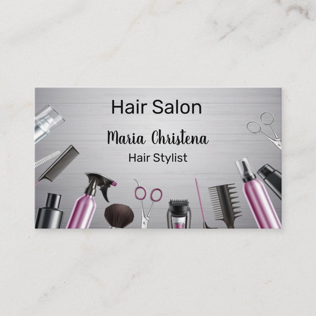 Hair Styling Tools Hair Salon Hair Stylist Pink Business Card | Zazzle