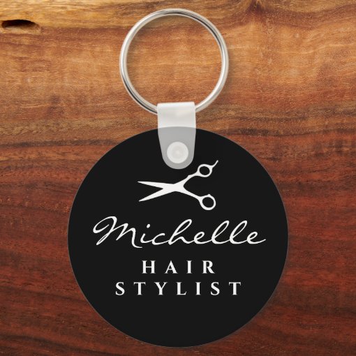 Hair stylist barber salon scissors custom name keychain | Zazzle