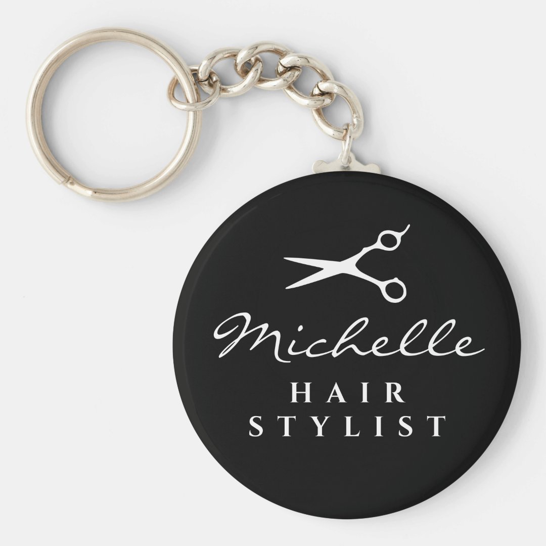 Hair stylist barber salon scissors custom name keychain | Zazzle