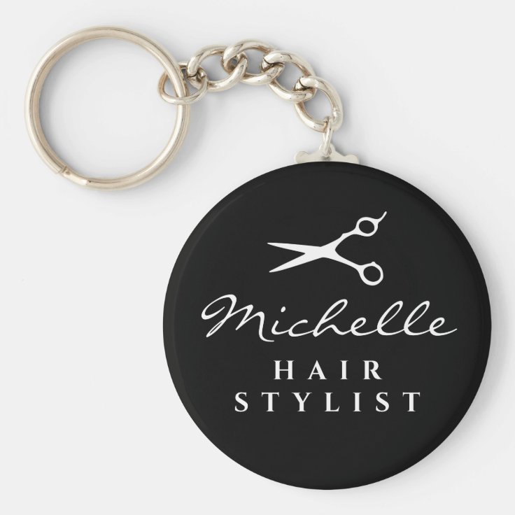 Hair stylist barber salon scissors custom name keychain | Zazzle