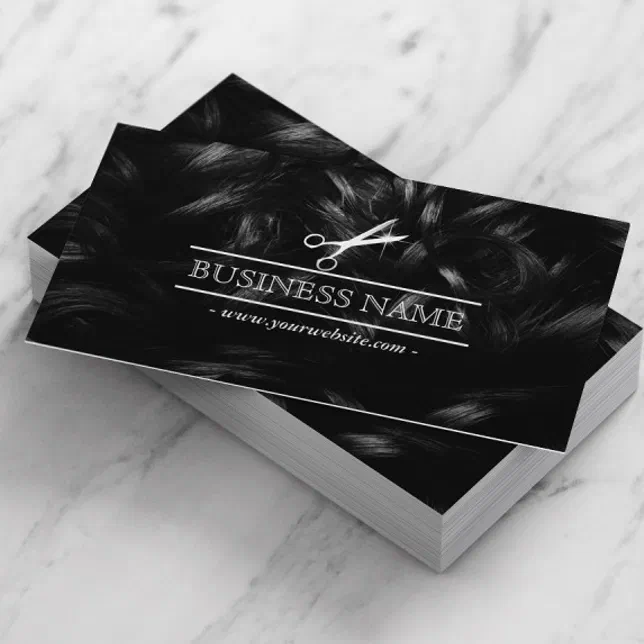 Hair Stylist Black Hair Background Modern Scissor Business Card | Zazzle