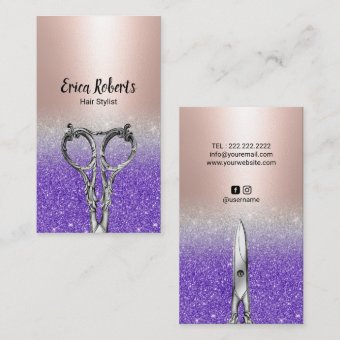 Hair Stylist Blush Rose Gold & Purple Salon Business Card | Zazzle