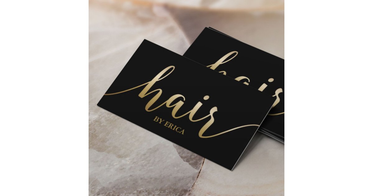 Hair Stylist Elegant Gold Script Typography Salon Business Card | Zazzle