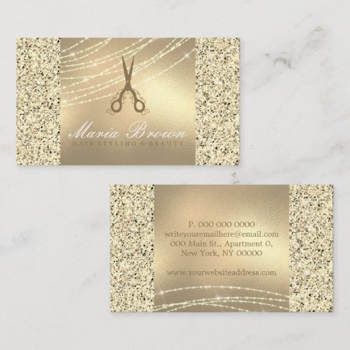 Hair stylist Glitter gold Luxury Scissor Business Card | Zazzle