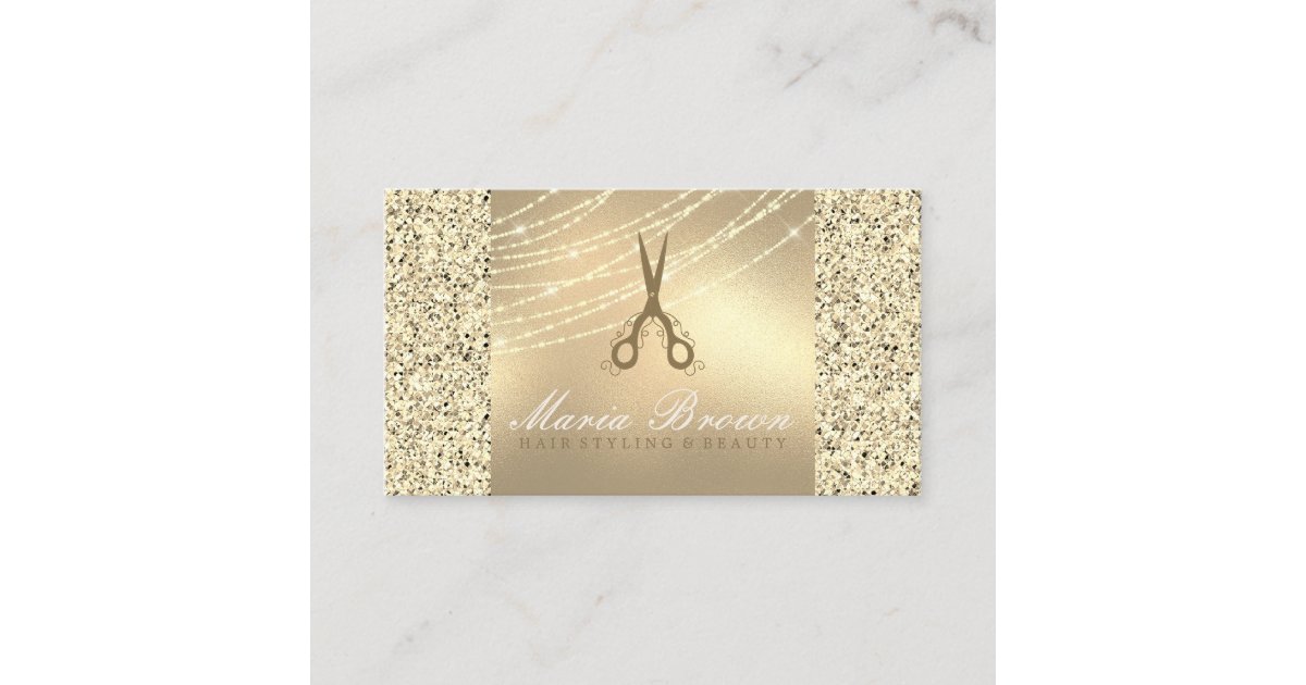 Hair stylist Glitter gold Luxury Scissor Business Card | Zazzle