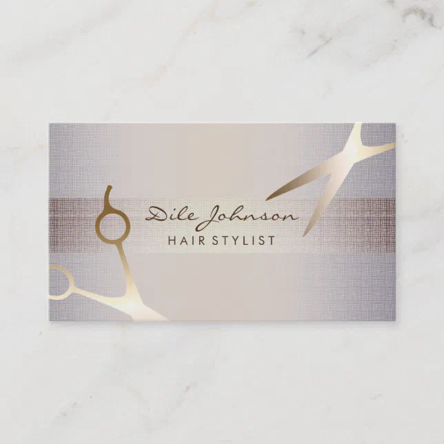 Hair Stylist Gold Glitter Saloon Linen Retro Business Card | Zazzle
