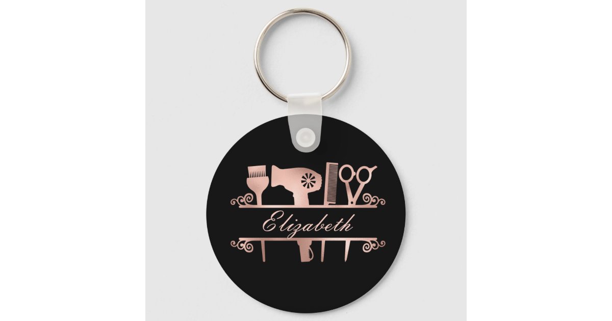 Hair stylist Hair Salon Monogram Rose Gold Keychain | Zazzle