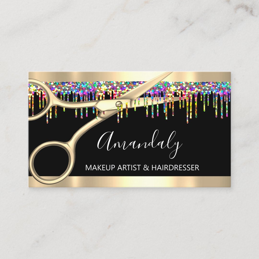 Hair Stylist Hairdresser Holograph Drips Scissors Business Card | Zazzle