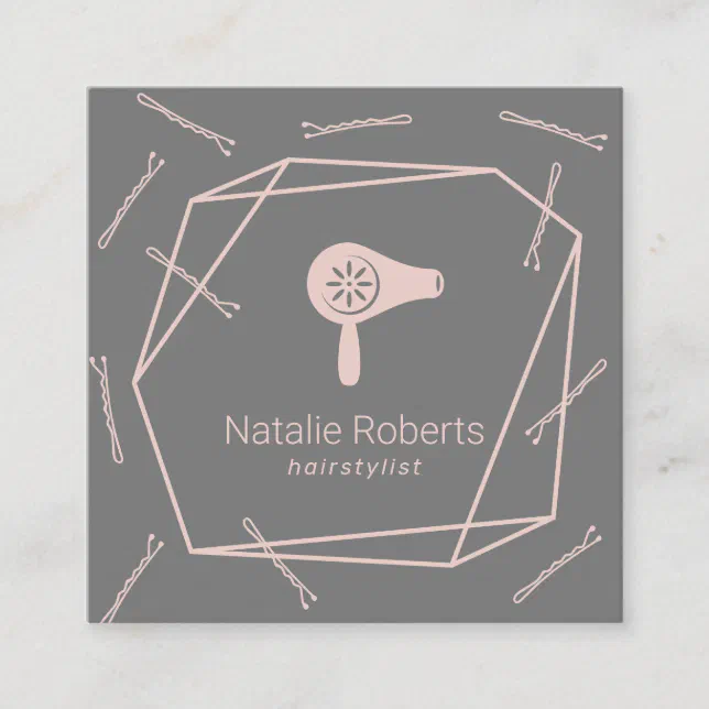 Hair Stylist Hairdryer Bobbi Pins Geometric Salon Square Business Card ...