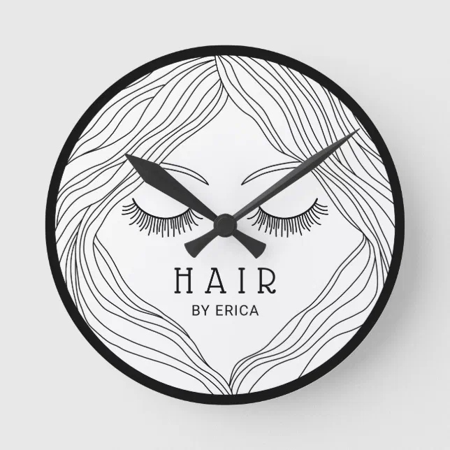 Hair Stylist Hand Drawn Beauty Girl Hair Salon Round Clock | Zazzle