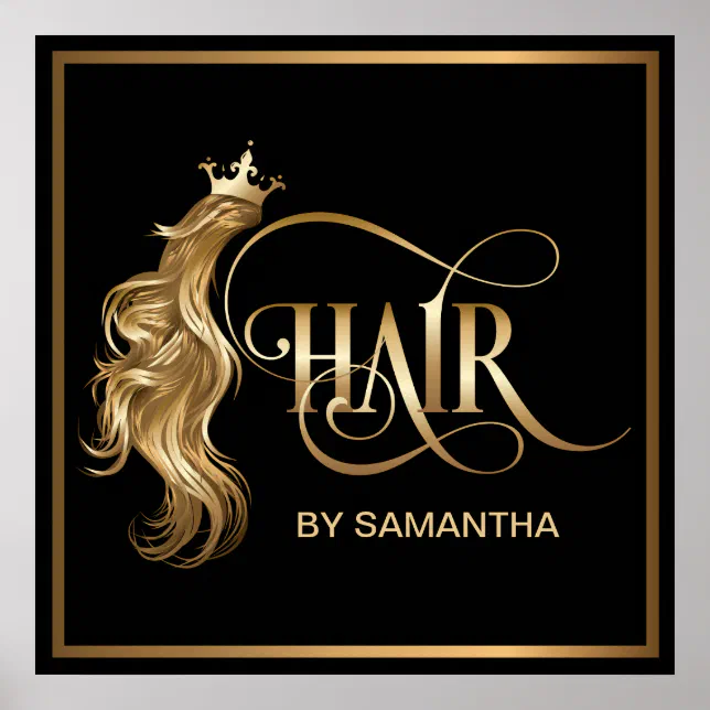 Hair stylist modern gold typography hair extension poster | Zazzle