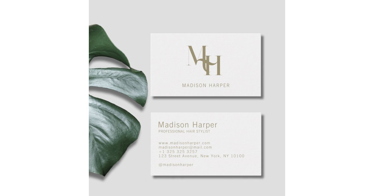 Hair stylist modern monogram initials white business card | Zazzle