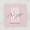 Hair stylist modern pink monogram initials square business card | Zazzle