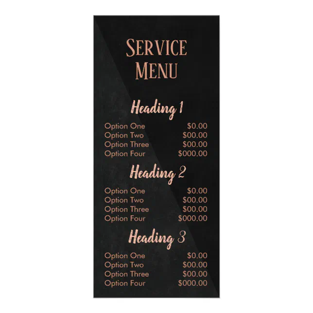 Hair stylist modern rose gold salon service menu | Zazzle