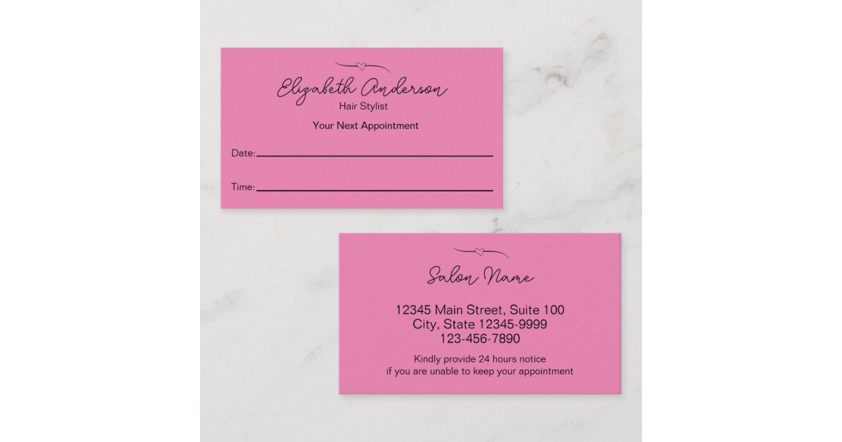 Hair Stylist Name Pink Appointment Reminder Cards | Zazzle