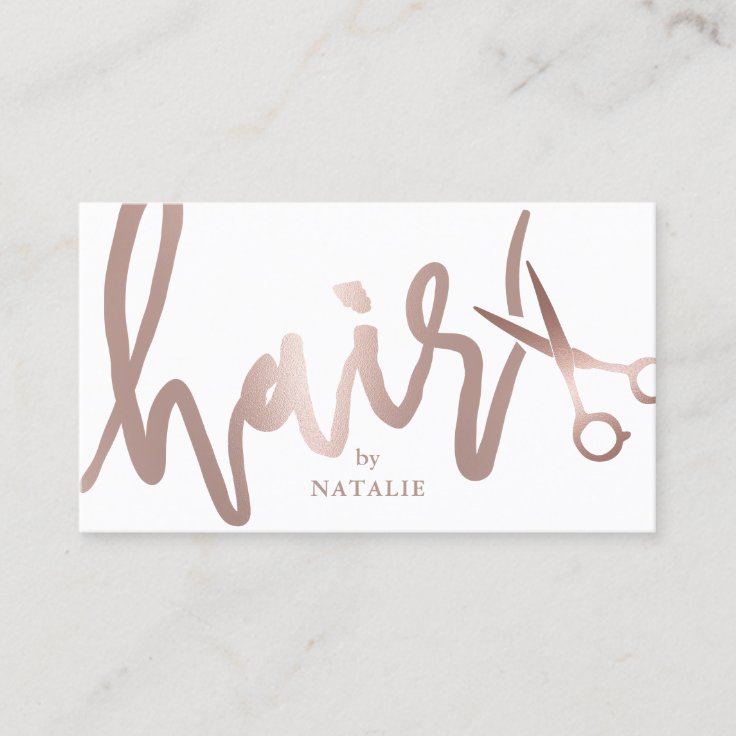 Hair Stylist Rose Gold Handwritten Script Salon Business Card | Zazzle