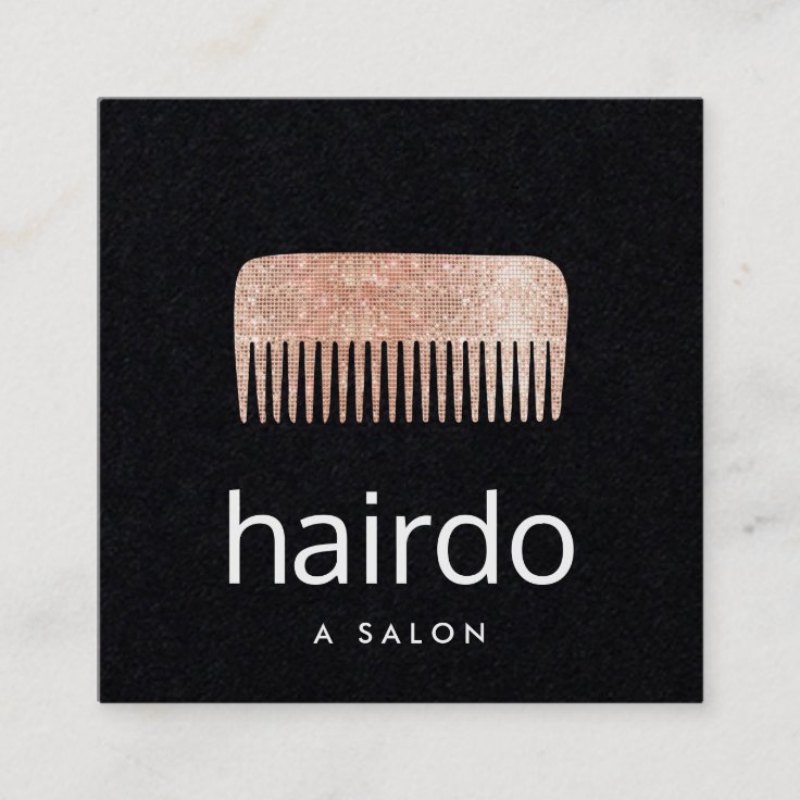 Hair Stylist Rose Gold Sequin Comb Square Business Card | Zazzle