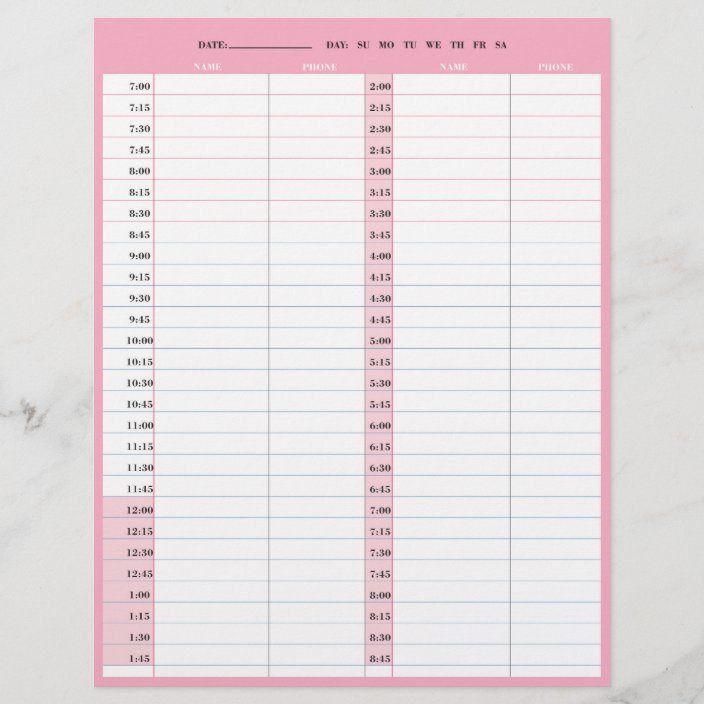 Hair stylist salon 1-day appointment book pages | Zazzle.com