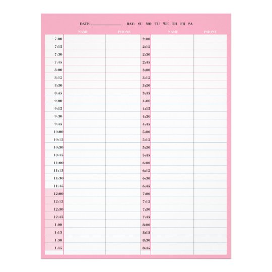 Hair stylist salon 1-day appointment book pages | Zazzle.com