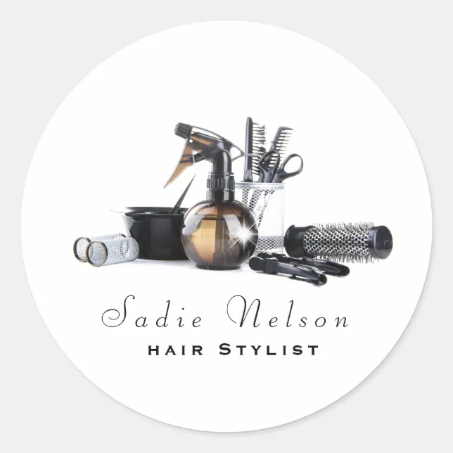 Hair stylist Salon Tools Beauty Business Classic Round Sticker | Zazzle