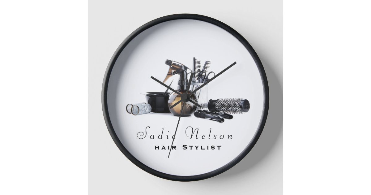 Hair stylist Salon Tools Beauty Business Clock | Zazzle