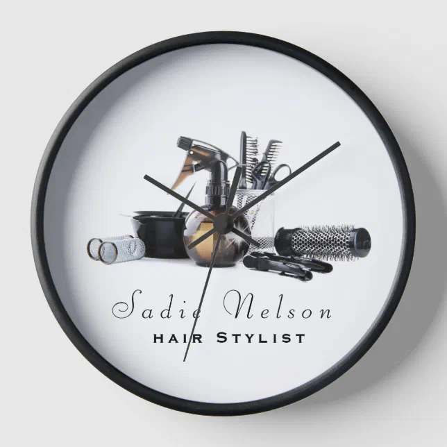 Hair stylist Salon Tools Beauty Business Clock | Zazzle