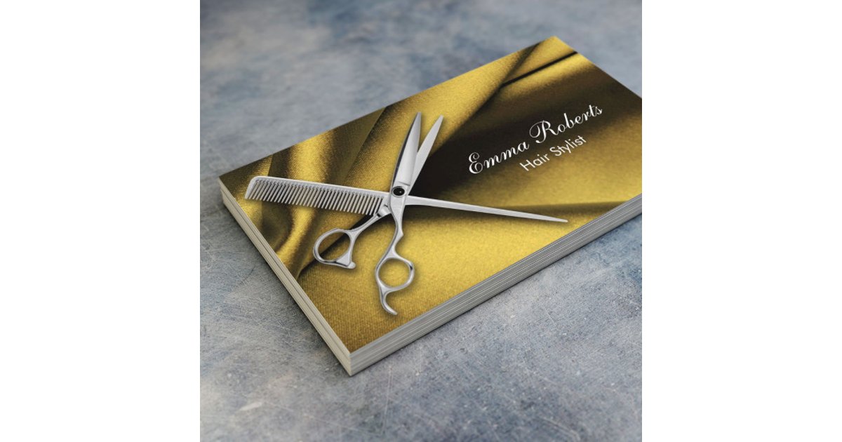 Hair Stylist Scissor & Comb Elegant Gold Business Card | Zazzle