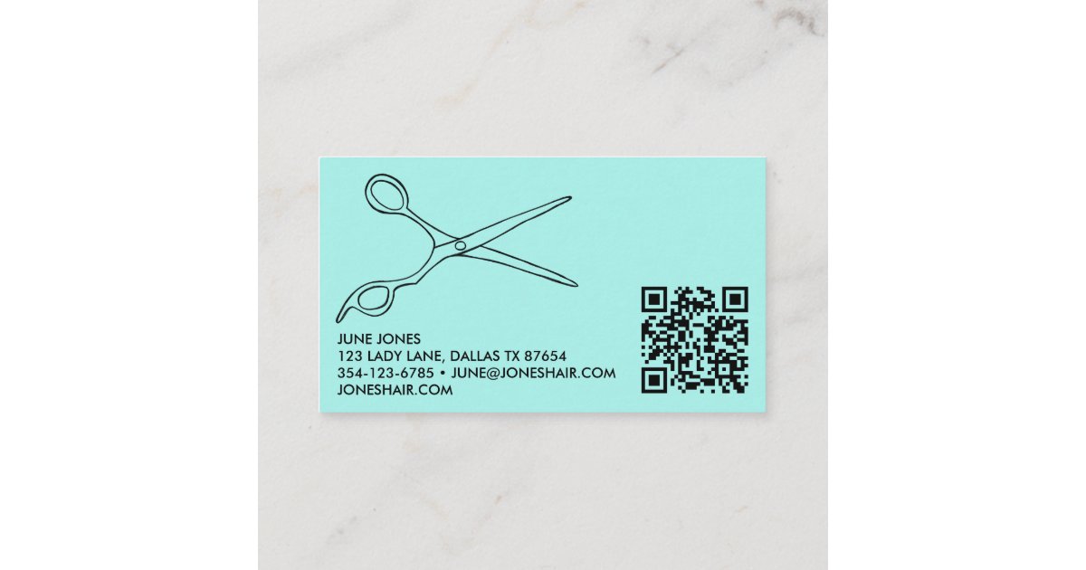 Hair Stylist Scissors Chic Barber QR Code Mint Business Card | Zazzle