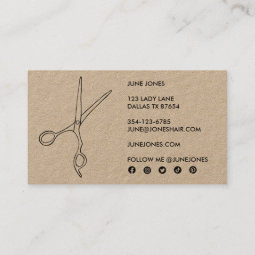 Hair Stylist Scissors Chic Drawing Barber KRAFT Business Card | Zazzle