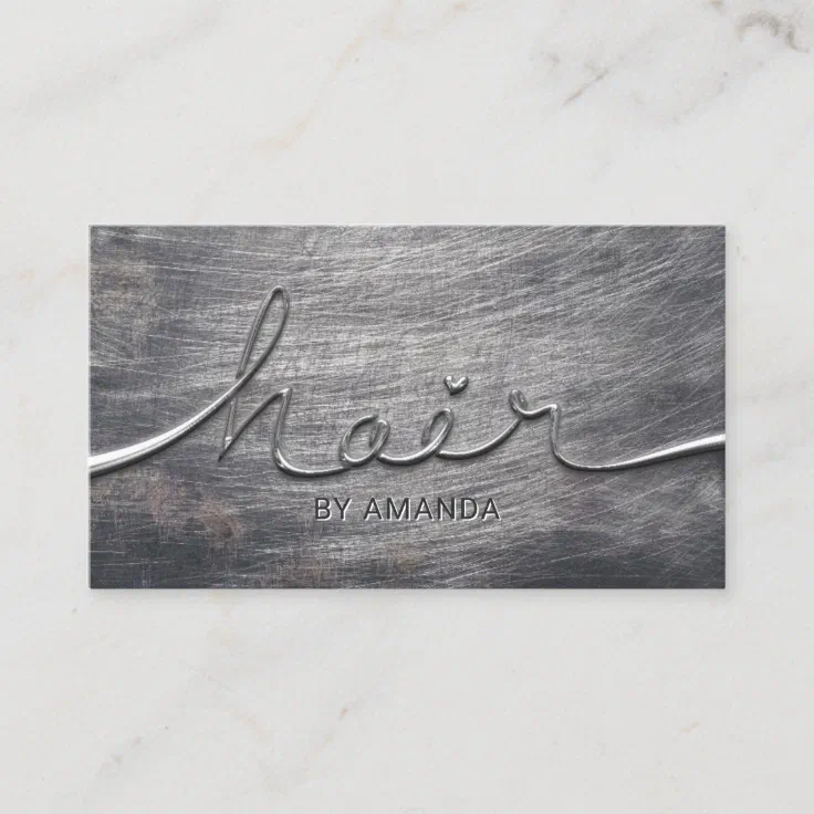 Hair Stylist Script Grunge Metalic Beauty Salon Business Card | Zazzle