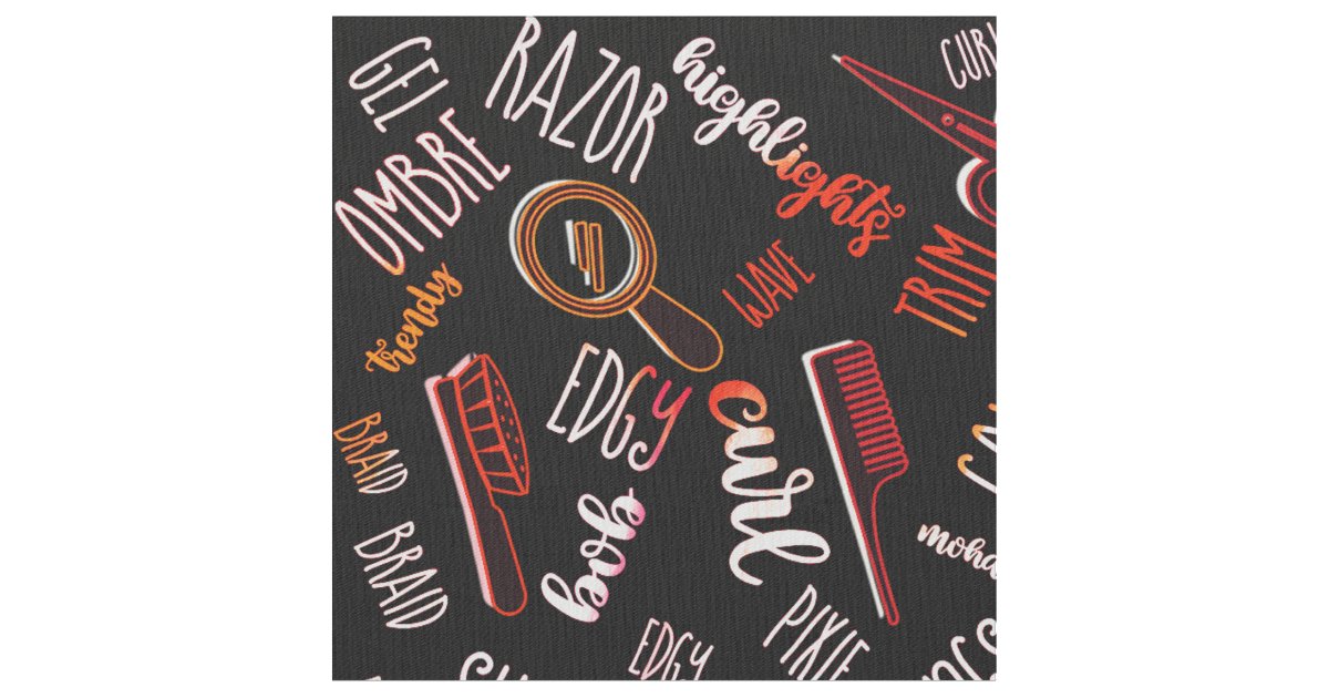 Hair Stylist Text and Tools Multi-Color3 ID749 Fabric | Zazzle