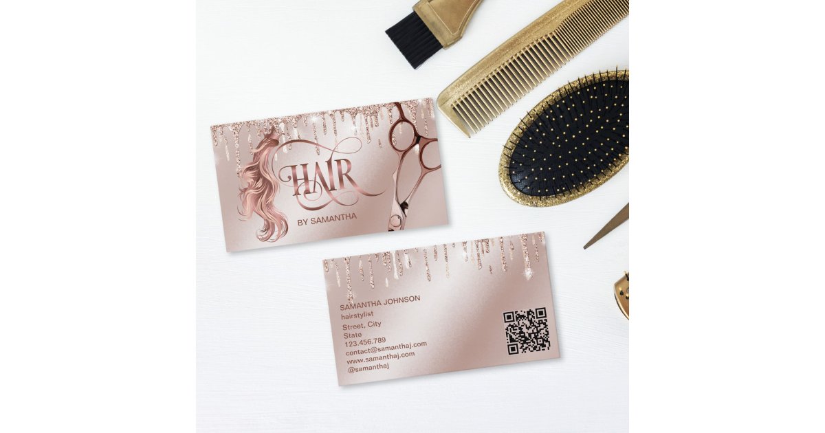Hair stylist typography hair scissors with QR code Business Card | Zazzle