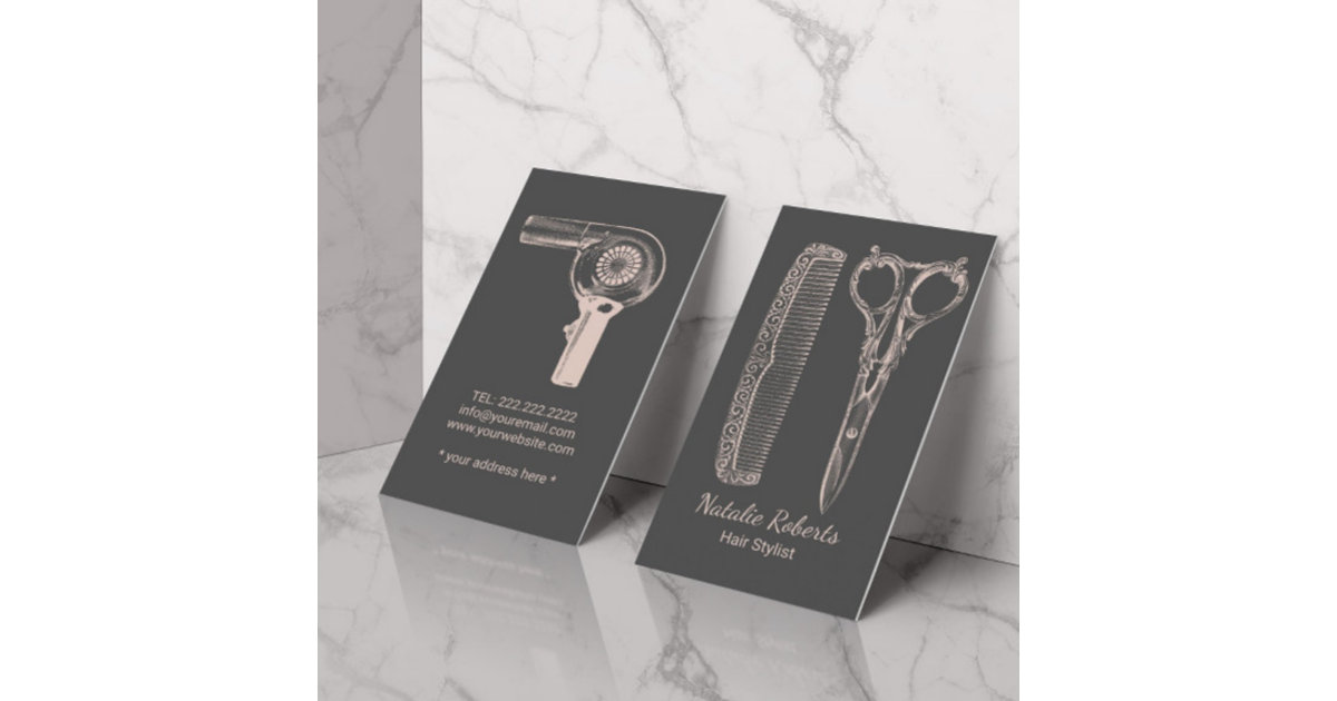 Hair Stylist Vintage Scissor & Comb Pink & Gray Business Card | Zazzle