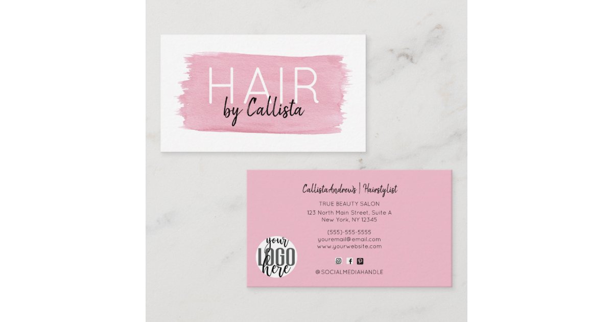 Hair Watercolor Brushstroke Signature Script Business Card | Zazzle