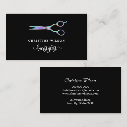 hairdresser scissors on black business card | Zazzle