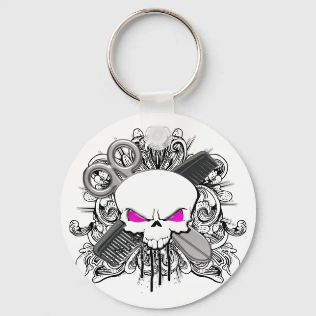 Hairdresser Skull Keychain | Zazzle