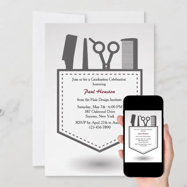 Hairdresser's Pocket Graduation Invitation | Zazzle