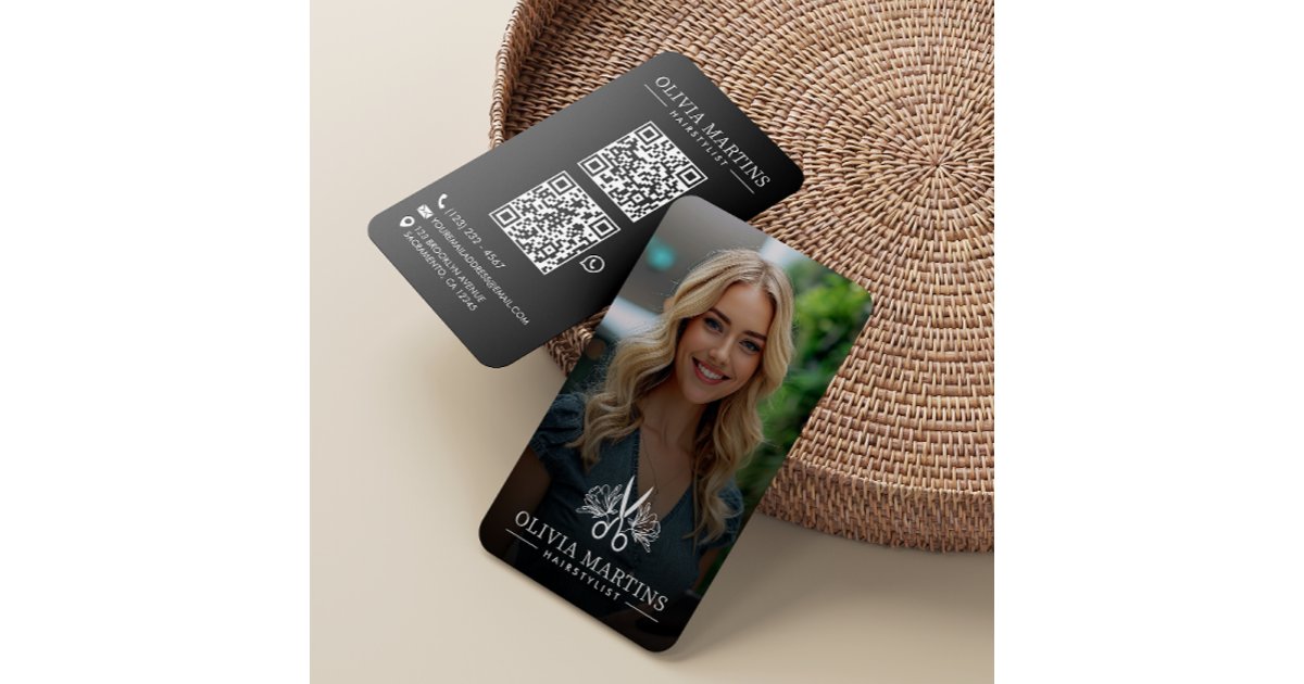 Hairstylist Modern Photo QR Code Business Card | Zazzle
