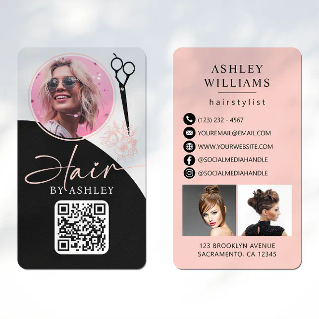 Hairstylist Modern QR Code Photo Business Card | Zazzle