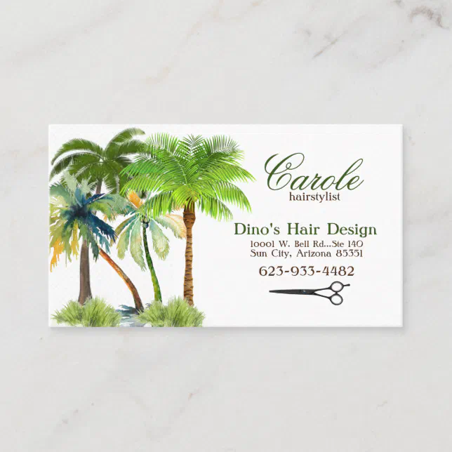 Hairstylist Palm Trees & Scissors Business Card | Zazzle