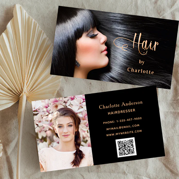 Hairstylist photo script beauty QR code Business Card | Zazzle