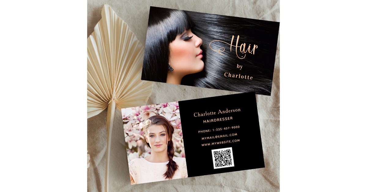 Hairstylist photo script beauty QR code Business Card | Zazzle