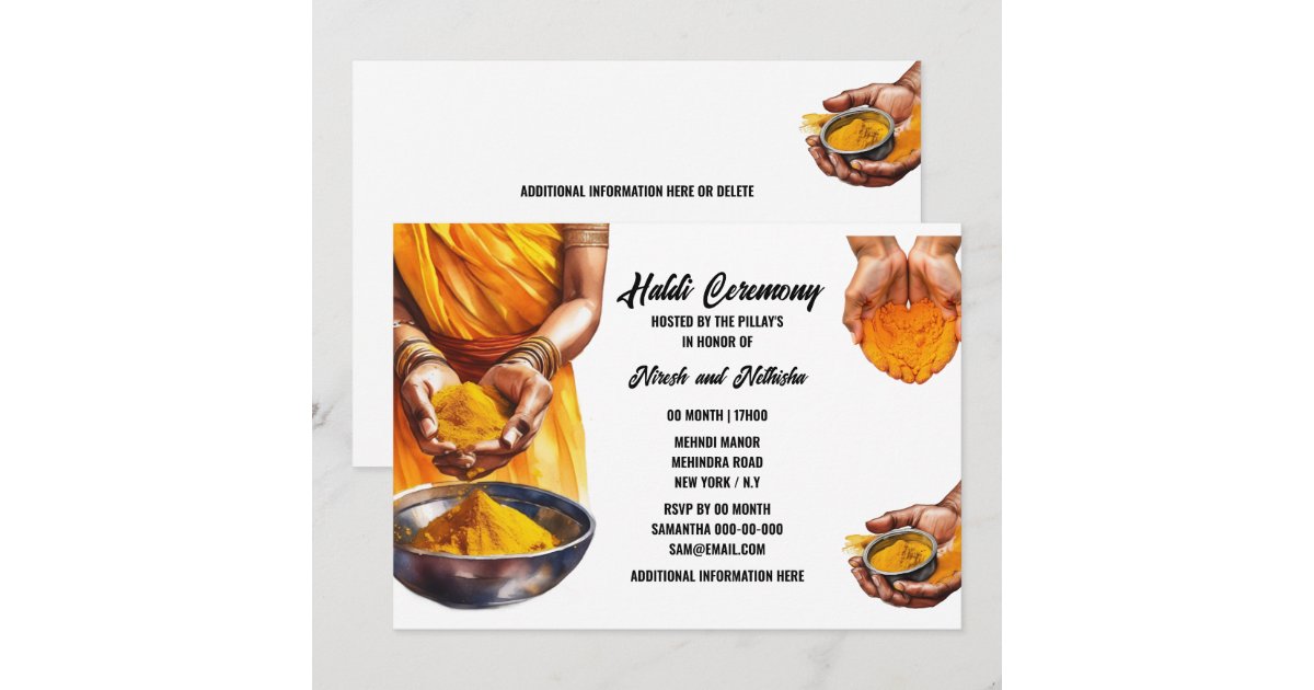 Haldi hands turmeric Indian wedding ceremony chic Invitation | Zazzle