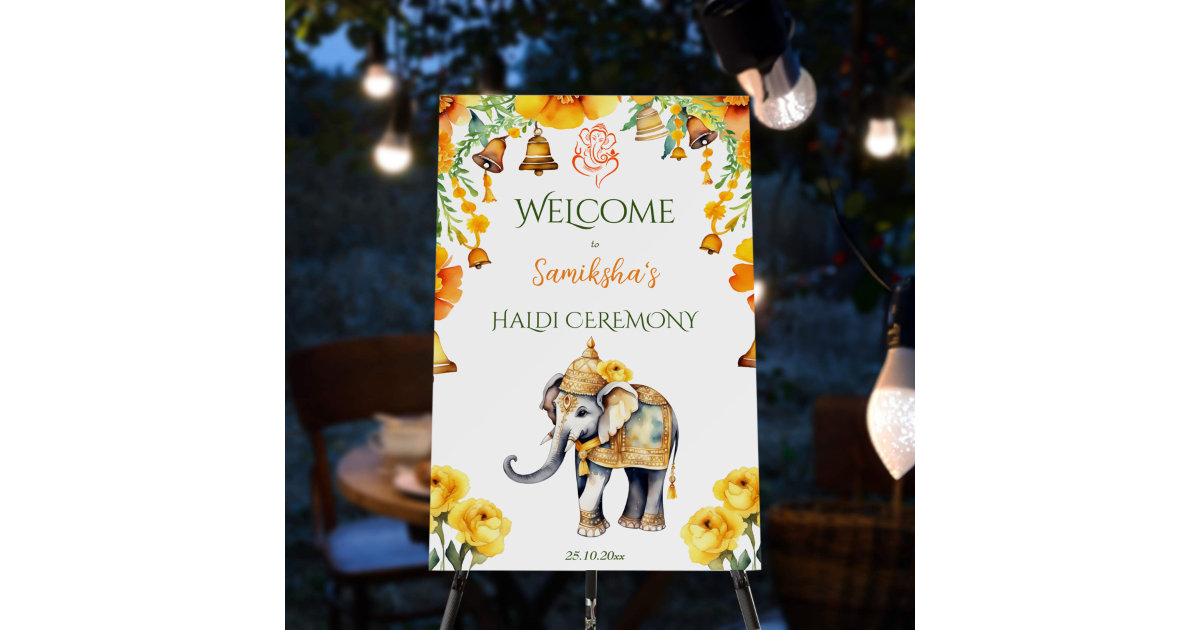 Haldi Indian wedding elephant welcome sign | Zazzle