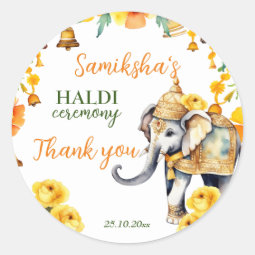 Haldi Indian wedding elephant yellow flowers favor Classic Round ...