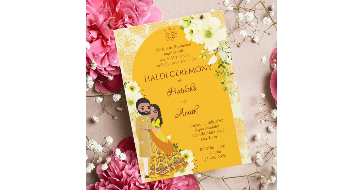 Haldi invite yellow flowers arch Indian bridal | Zazzle