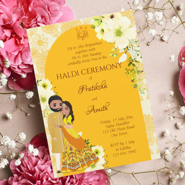 Haldi invite yellow flowers arch Indian bridal | Zazzle