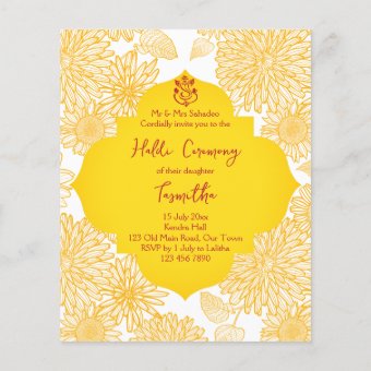 Haldi yellow flowers budget invitation | Zazzle