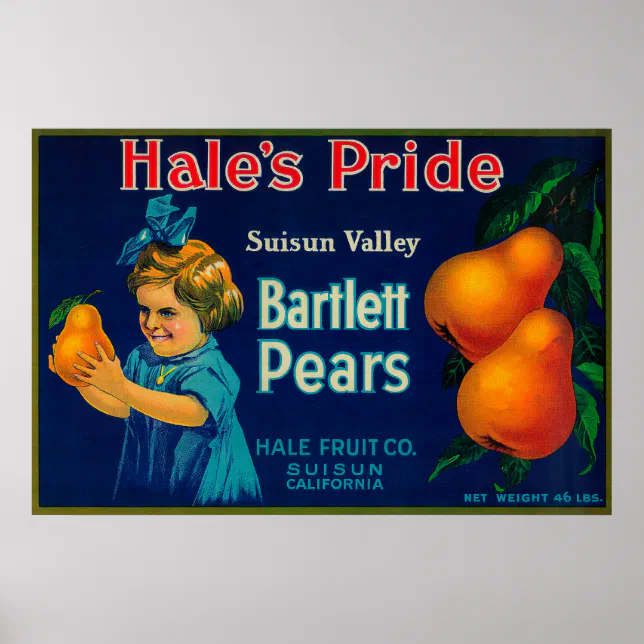Hale's Pride Pear Crate LabelSuisun, CA Poster | Zazzle