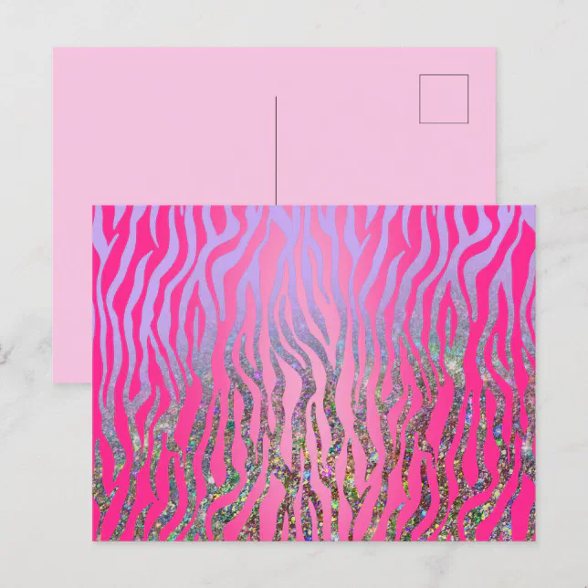 Half Glitter Pink Tiger Print Postcard | Zazzle